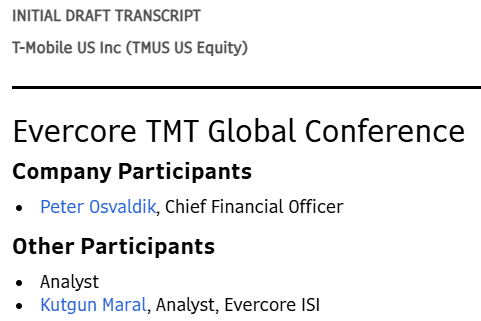 $ASTS: The CFO of T-Mobile was at Evercore today and was asked about ...