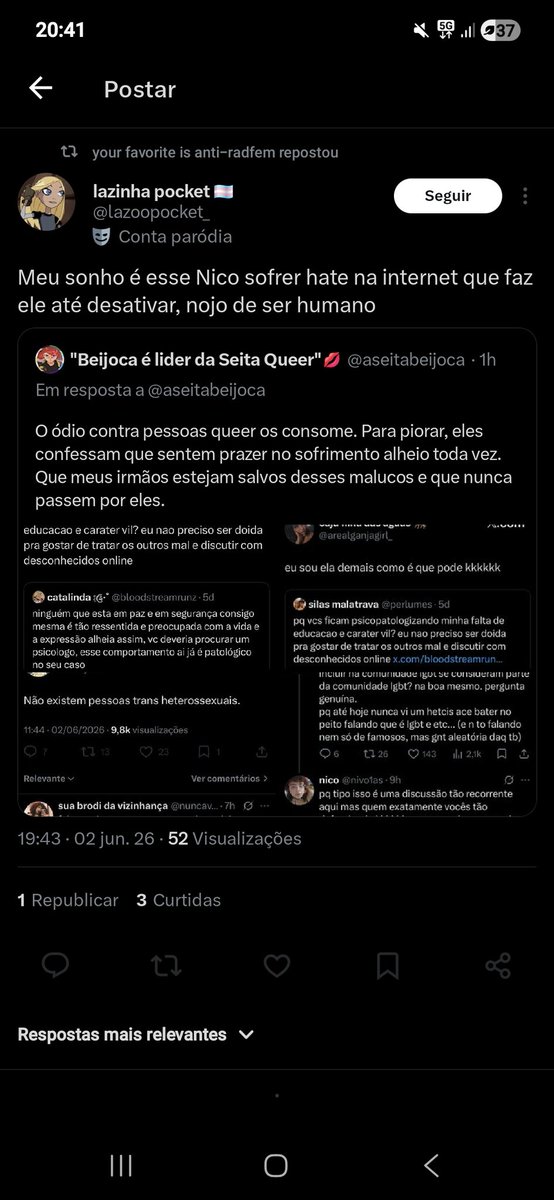 n existe quantidade de hate da internet que me faria desativar, e isso ...