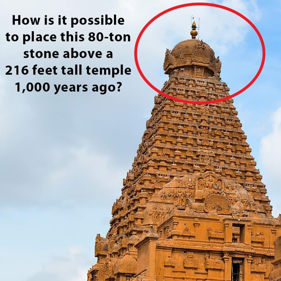 How was an 80-ton block of granite from Kalasam lifted to the top of ...