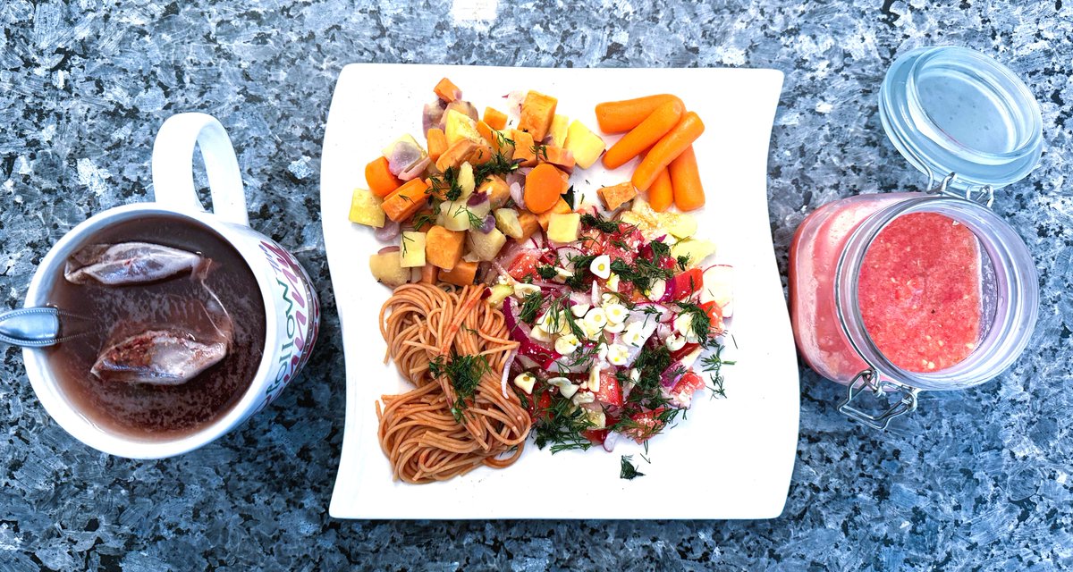 Tomato, cucumber, radish, red onion, garlic, and vegan white cheese in ...