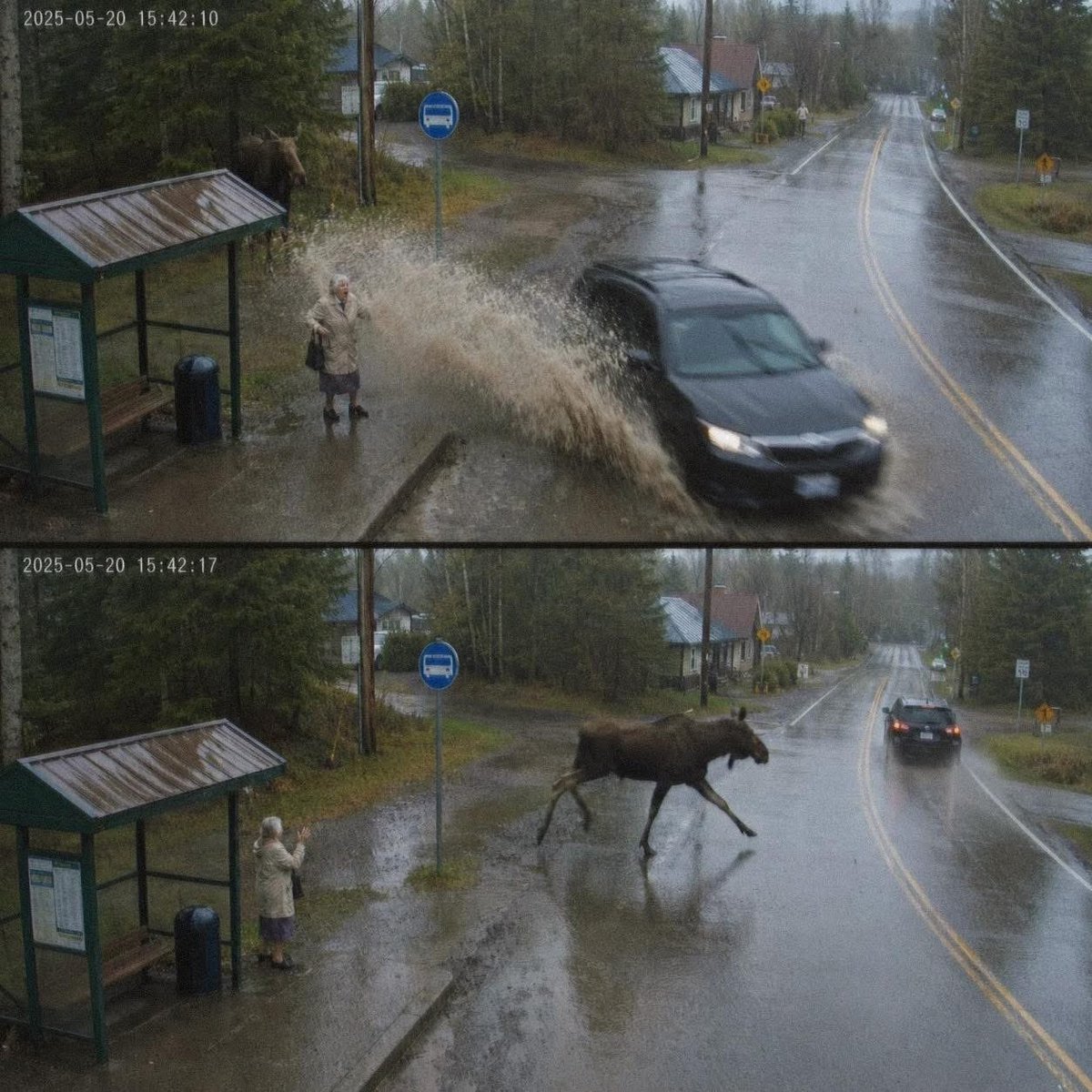 Thugs splashed an elderly woman with puddle water after making a U-turn ...