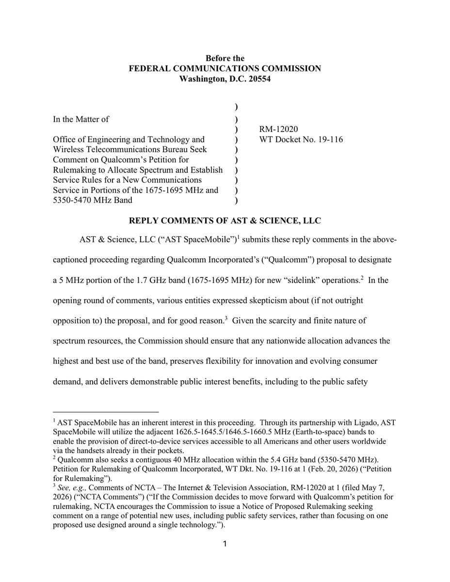 🚨🚨 $ASTS AST Spacemobile - FCC Docket 19-116 AST SpaceMobile submits ...