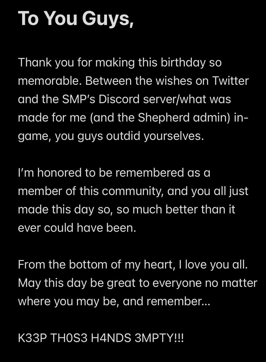 // A bit more of a sentimental thank you to you all after everything ...