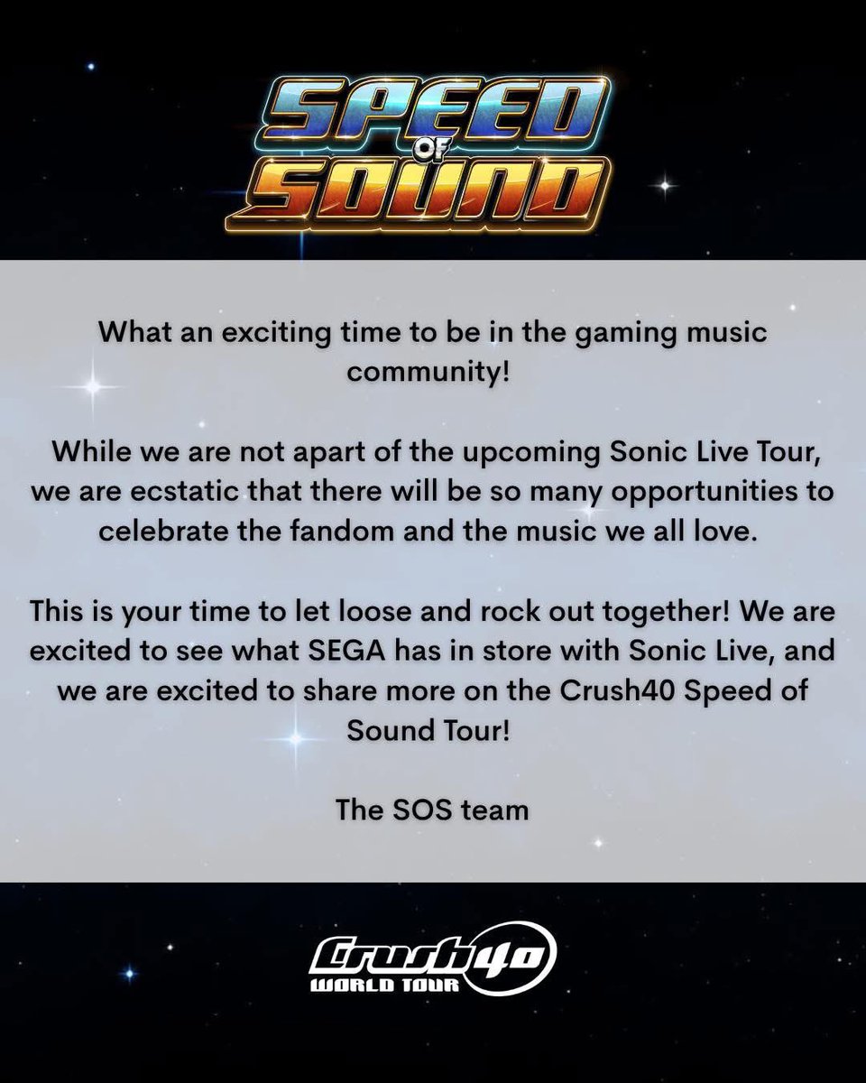Johnny Gioeli will not be part of the upcoming Sonic Live Tour. #SonicNews