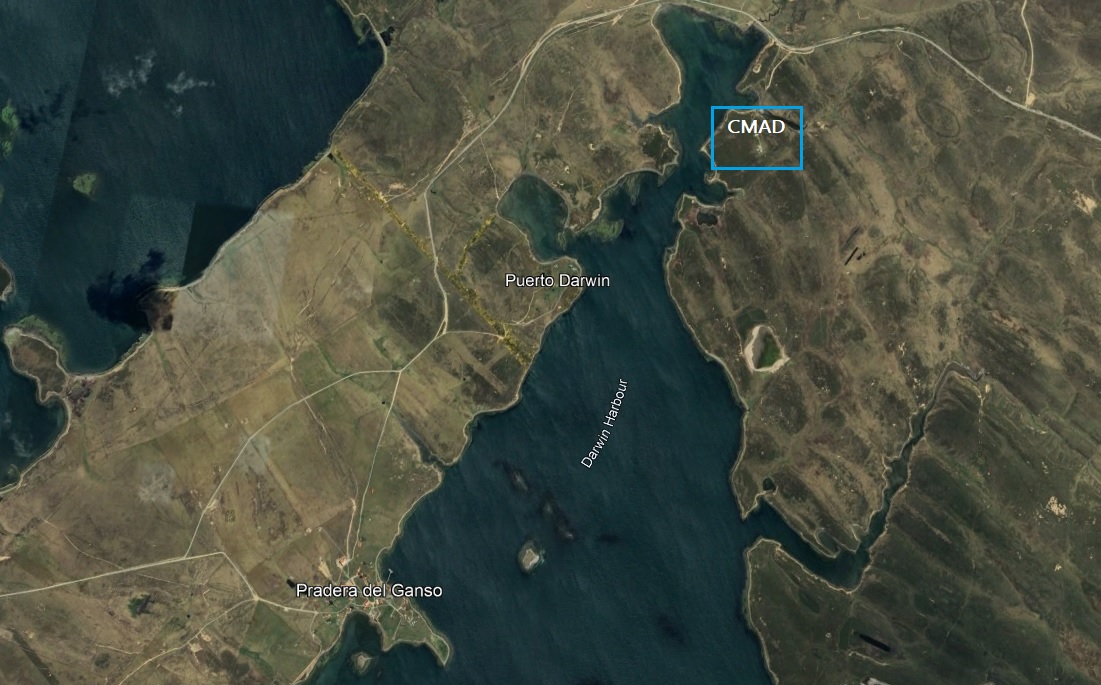 🗺️ Los asentamientos y el CMAD en el istmo de Darwin, en la isla Soledad.