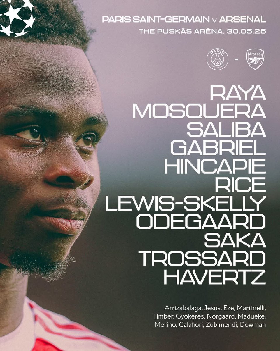 🚨 Arsenal starting line-up: Raya, Mosquera, Saliba, Gabriel, Hincapie ...