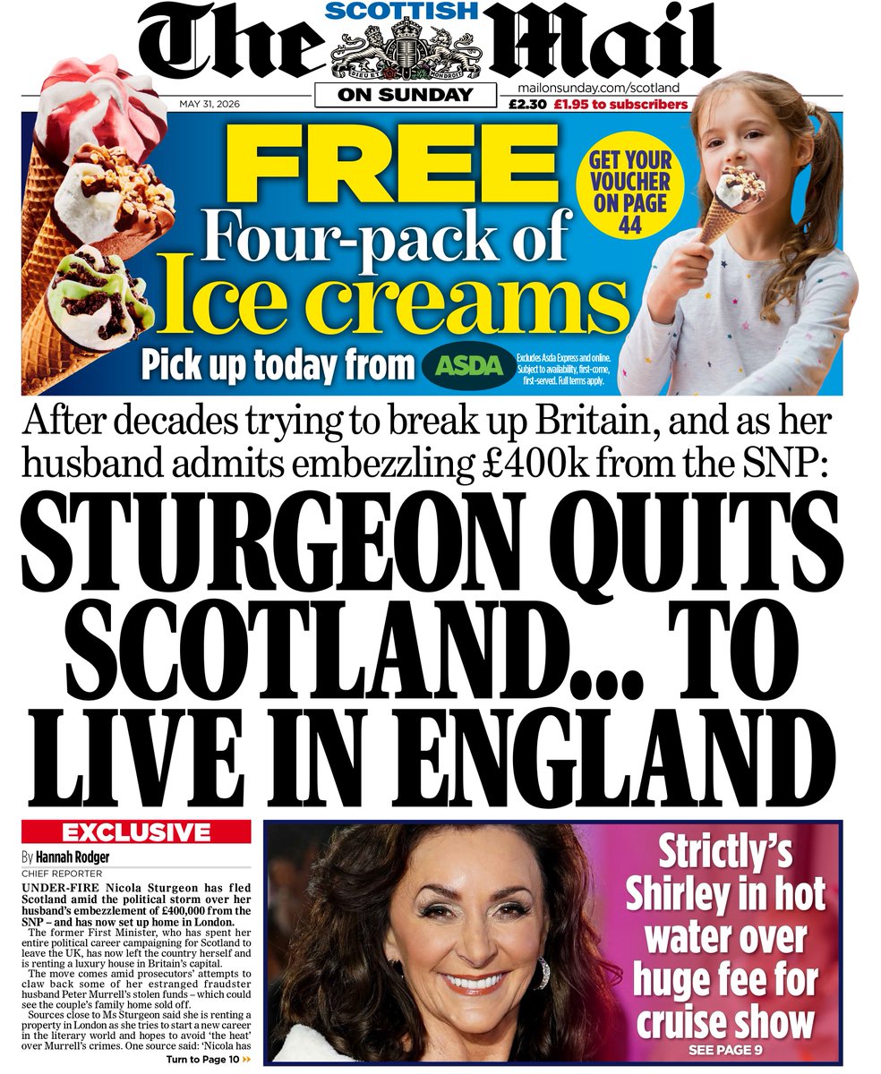 ️ Tomorrow's Scottish Mail on Sunday front page: sturgeon QUITS ...