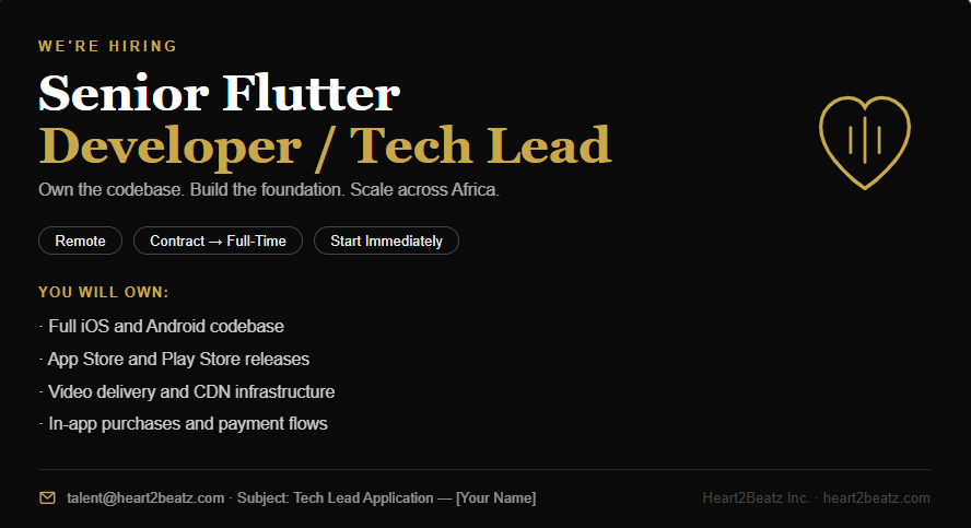 WE ARE HIRING — Senior Flutter Developer / Tech Lead Villa of Love ...