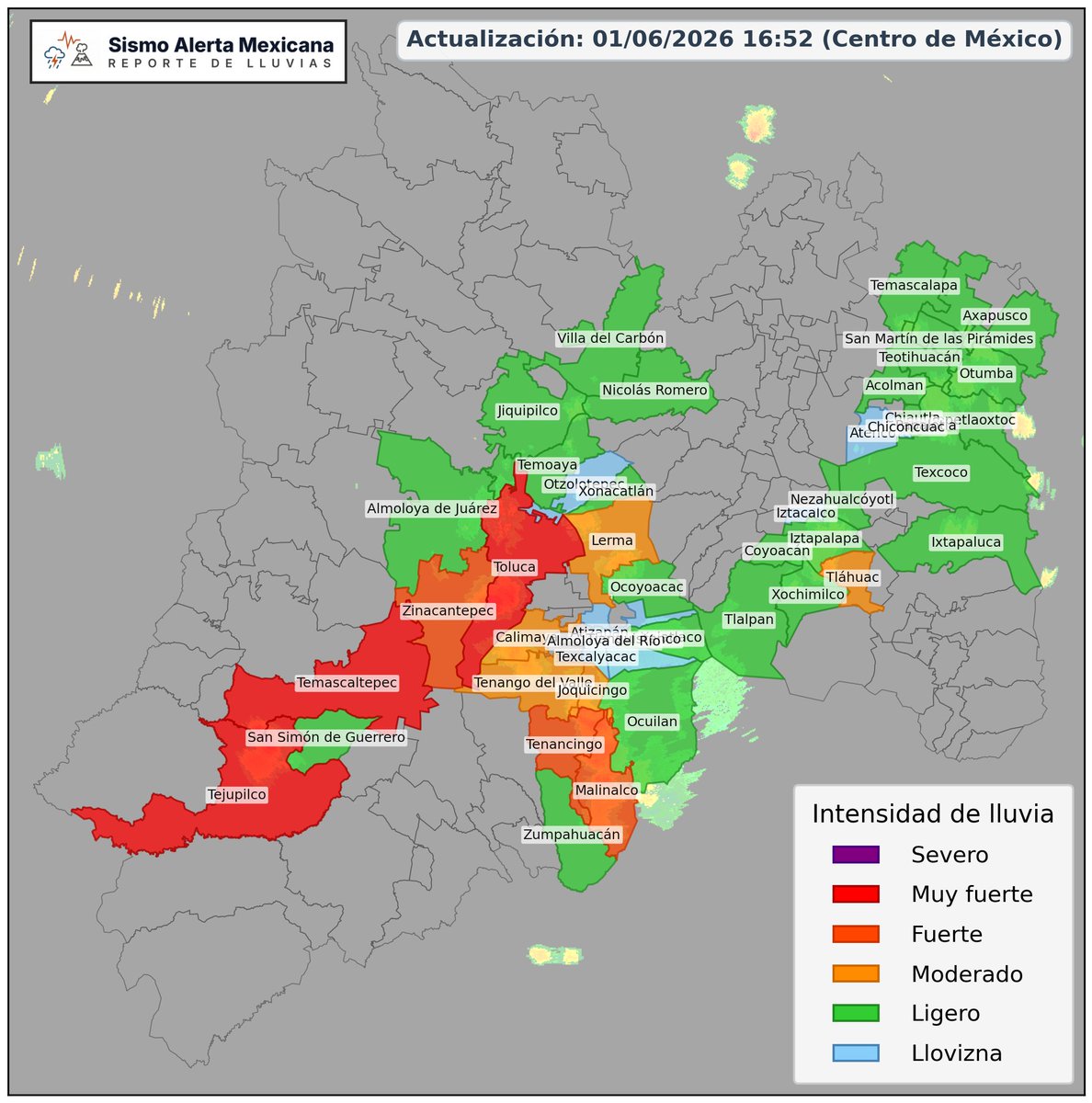 🌧️#LLUVIA | Reporte de lluvias en CDMX y Edomex - 16:52 h Así se ...