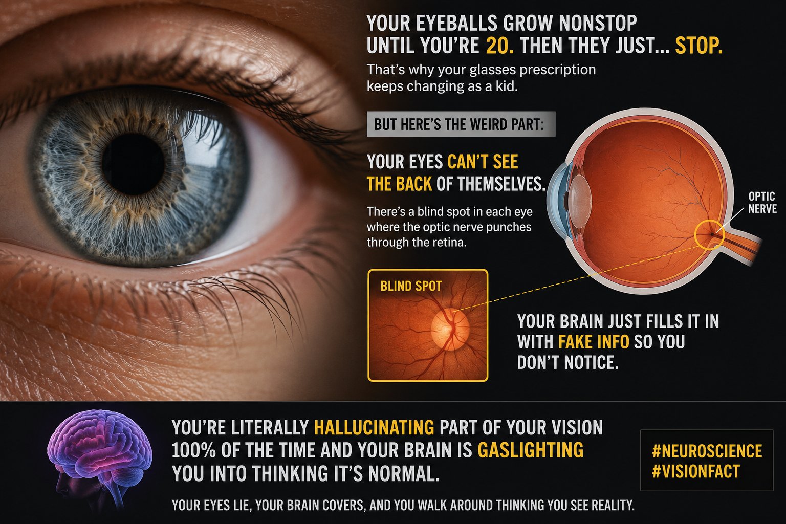 Take_the_shot on X: "Did you know? Your eyeballs grow nonstop until you ...