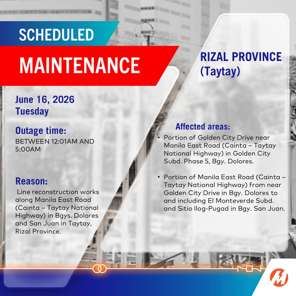 ADVISORY: May scheduled power interruptions sa ilang areas sa Rizal ...