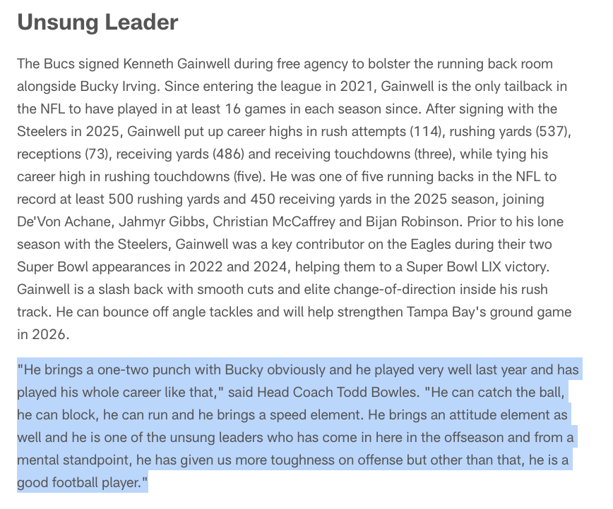 Bucs backfield continually sounds like a committee with Kenneth ...