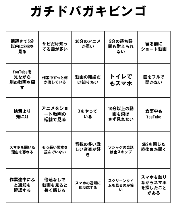 ガチ予後悪ビンゴが流行ってるので #ガチドパガキビンゴ https://t.co/SbTmQwHdGg