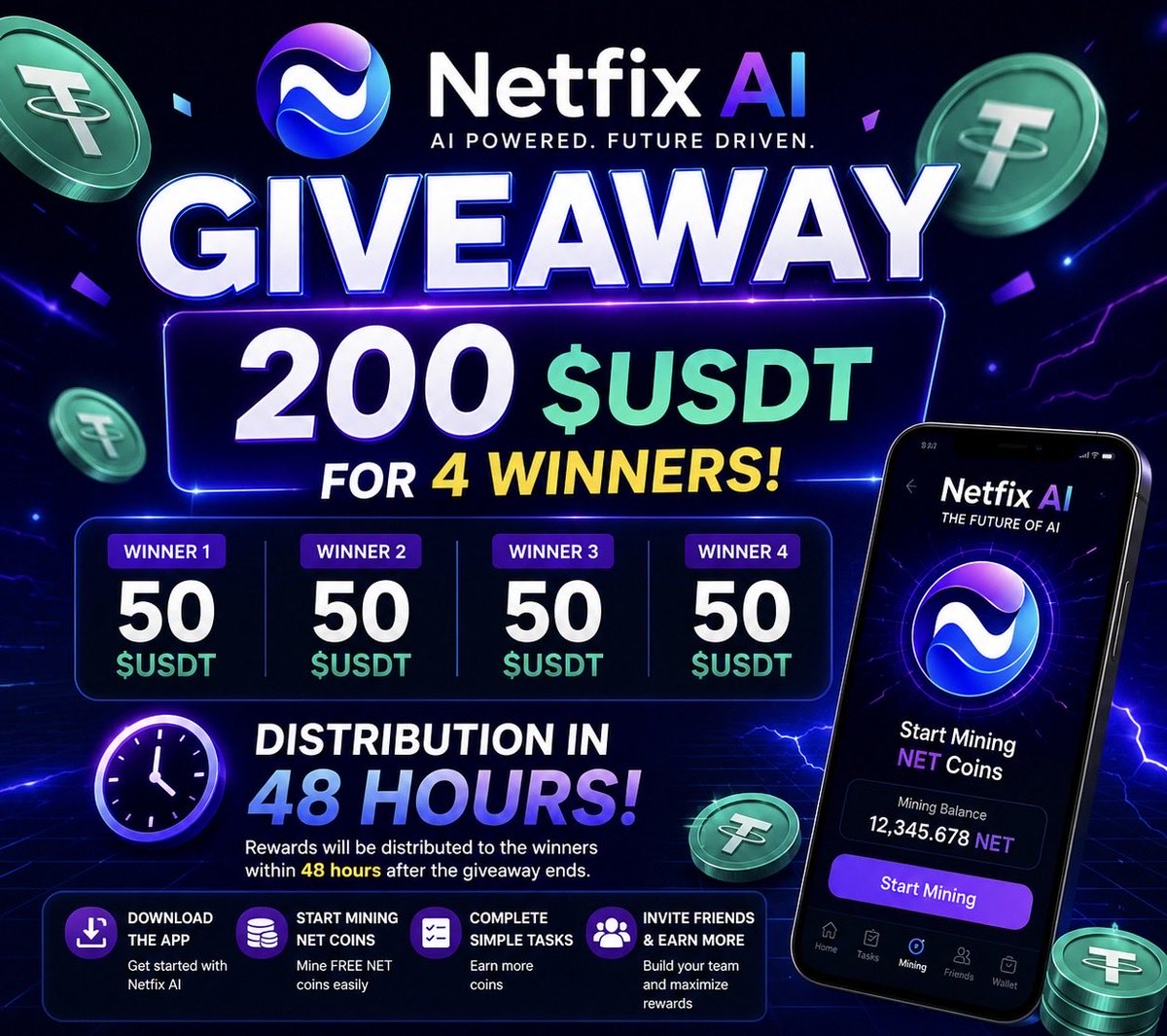 🎁 $200 #USDT GIVEAWAY 🎁 🎖️5 Winners. $40 each in 48 hours⏰ To enter ...