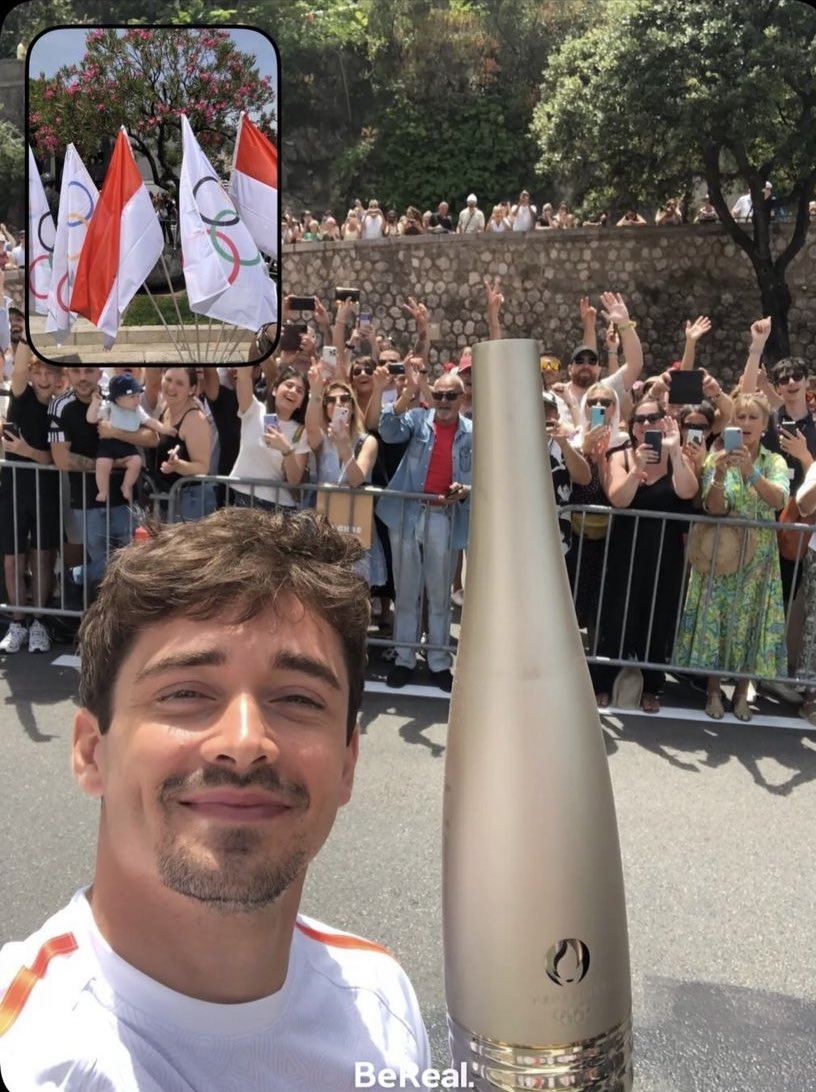 just a guy and his bereal with the olympic torch