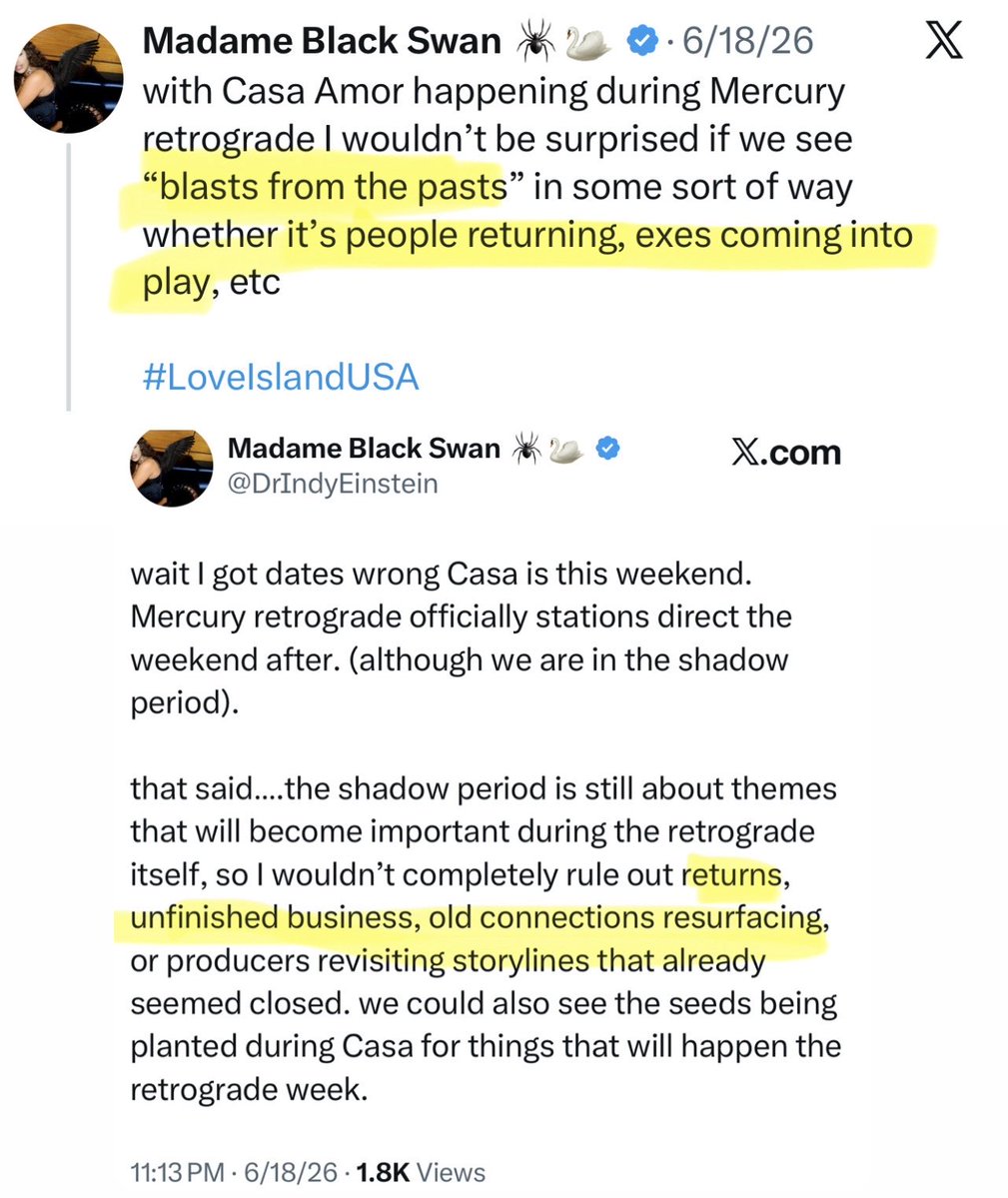 LOL wait the way I lowkey predicted Carl + Amora coming back after Casa ...