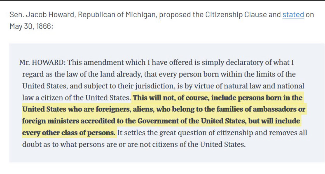 @SpeakerJohnson Jacob Howard wrote in 1866 that Birthrights we’re NEVER ...