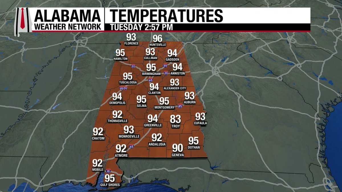 HOT: These are 3:00p CT temperatures across Alabama. Many have sent in ...