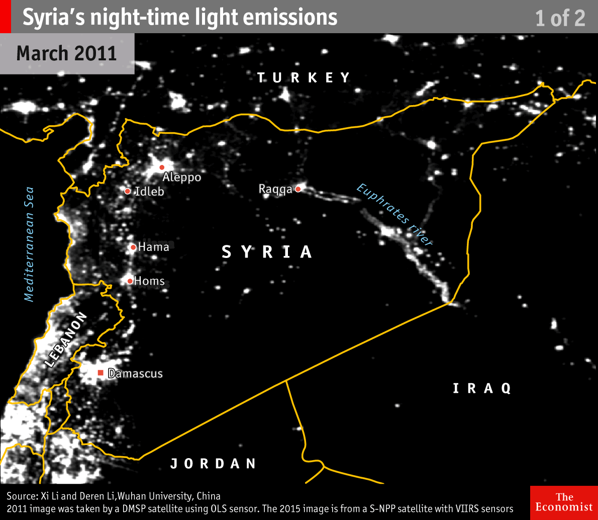 Syria’s night-time light emissions show the population is leaving | The ...