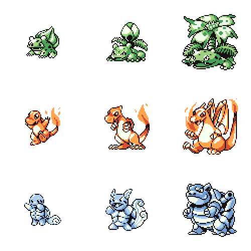 Pokemon Kanto Starters Sprites