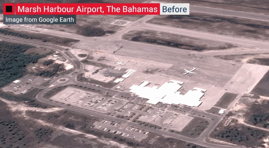 This is a before and after of Marsh Harbour Airport in The Bahamas. The ...
