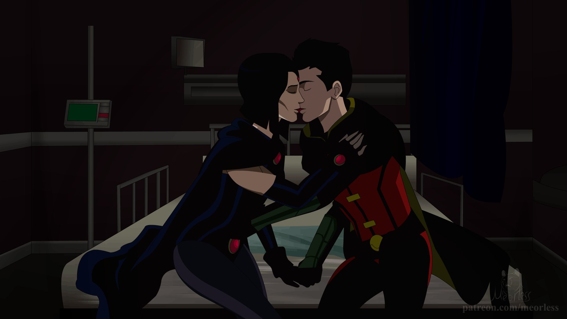 Robin And Raven Kissing 8477