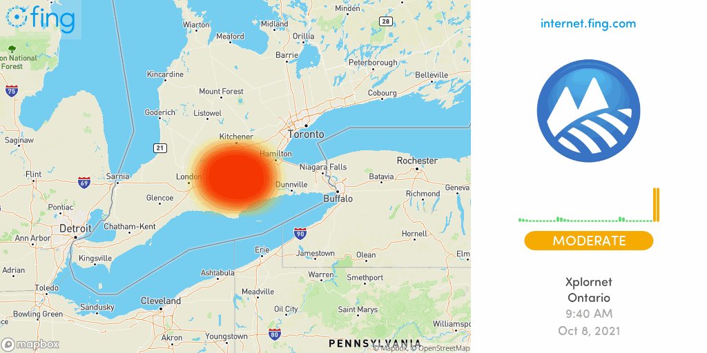Fing Internet Alert on Twitter: "⚡ Moderate Internet #outage detected: #Xplornet in #Ontario # ...