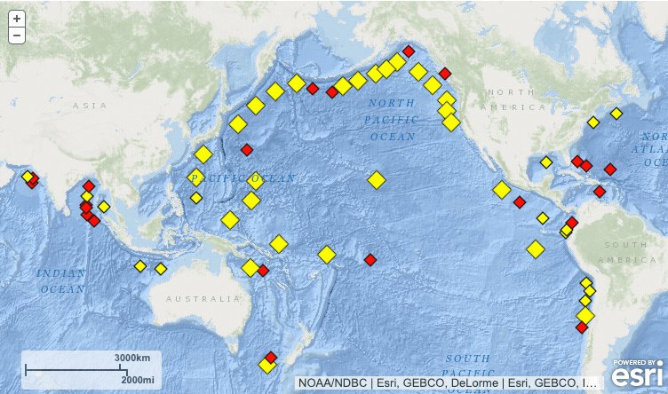 Map shows buoys in DART real-time tsunami warning system that are ...