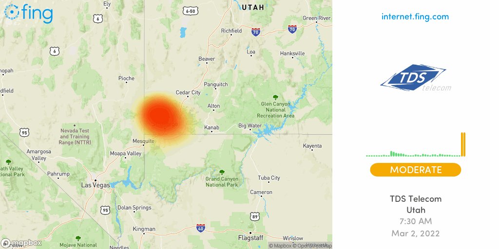 Fing Internet Alert on Twitter: "⚡ Moderate Internet #outage detected: #TDSTelecom in #Utah ...