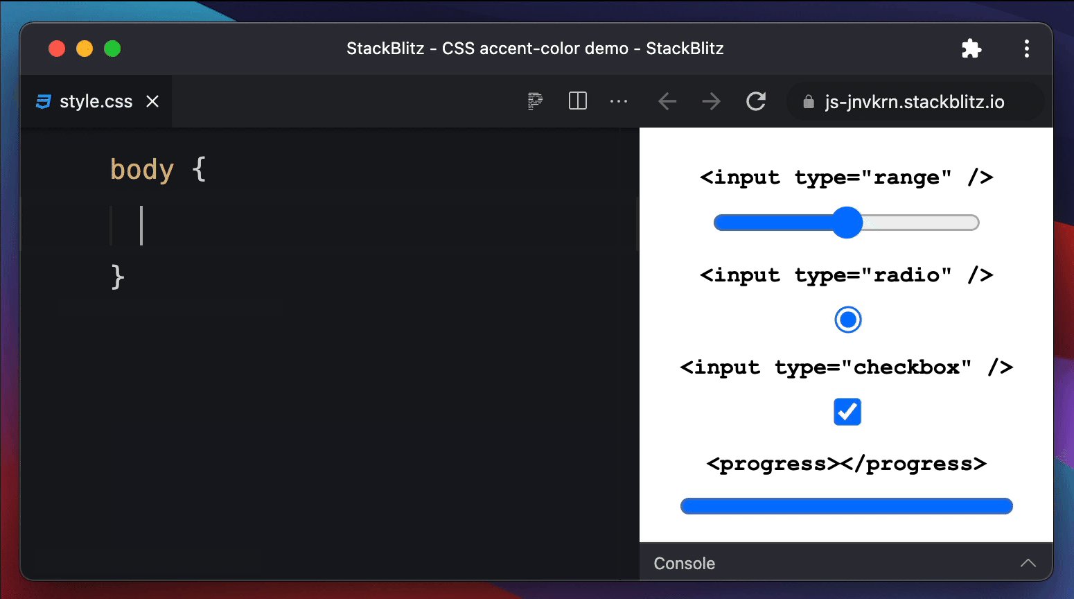 StackBlitz on Twitter: "And one of the coolest CSS addition to browsers this year is `accent ...