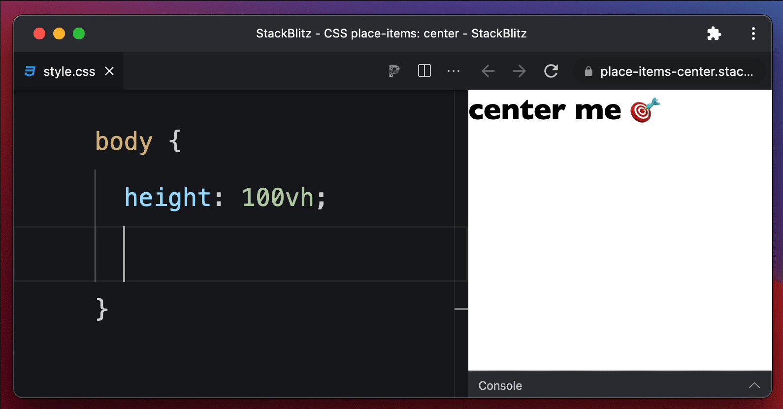 StackBlitz on Twitter: "The quickest way to center element? `place-items: center` in a grid ...