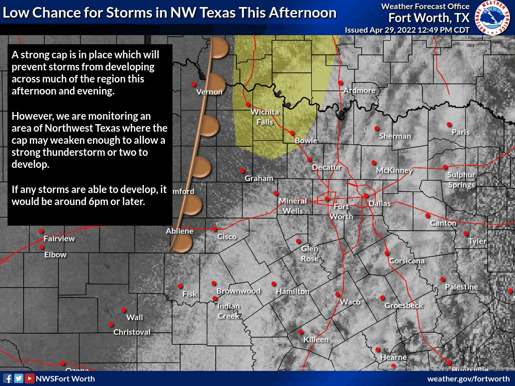 NWS Fort Worth on Twitter: "There's a strong cap overhead today that will prevent storms across ...