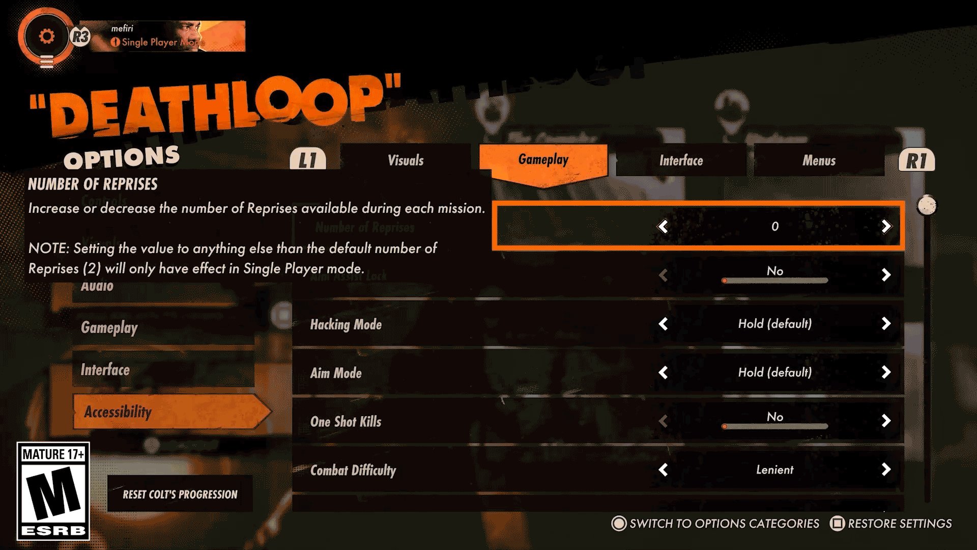 DEATHLOOP on Twitter: "Give yourself a well-deserved break by setting the number of Reprises to ...