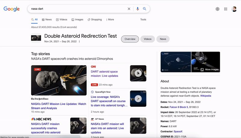NASA on Twitter: "Your Google search could reveal something smashing! Search for "NASA DART" on ...