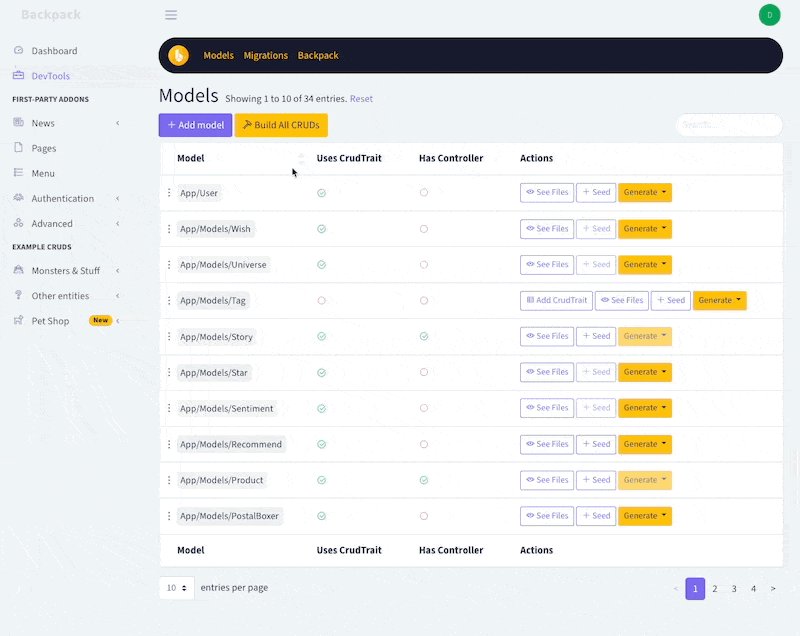 Backpack For Laravel On Twitter New In Backpack Devtools V1 2 0 An Interface To Create