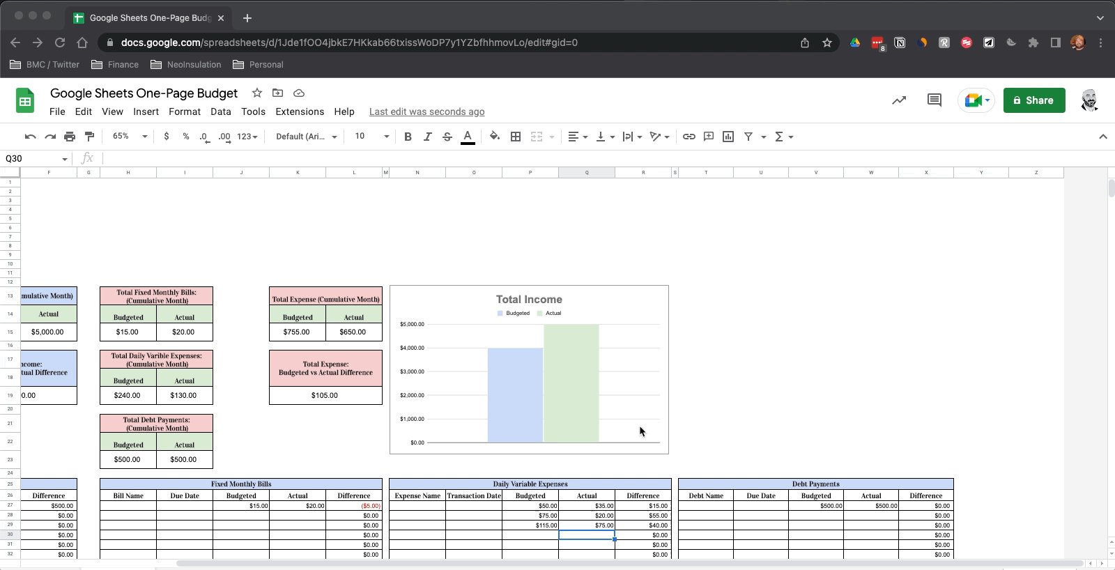 Blake Burge 💡 on Twitter: "This week I built an easy-to-use "One Page Budget" planner in Google ...