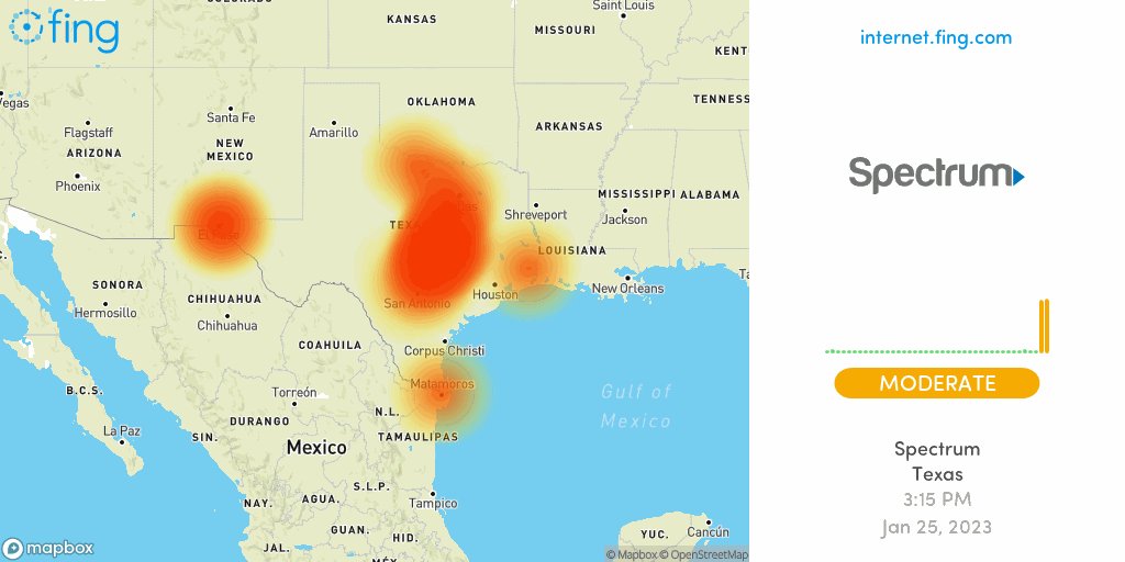 Fing Internet Alert on Twitter: "⚡ Moderate Internet #outage detected: #Spectrum in #Texas since ...