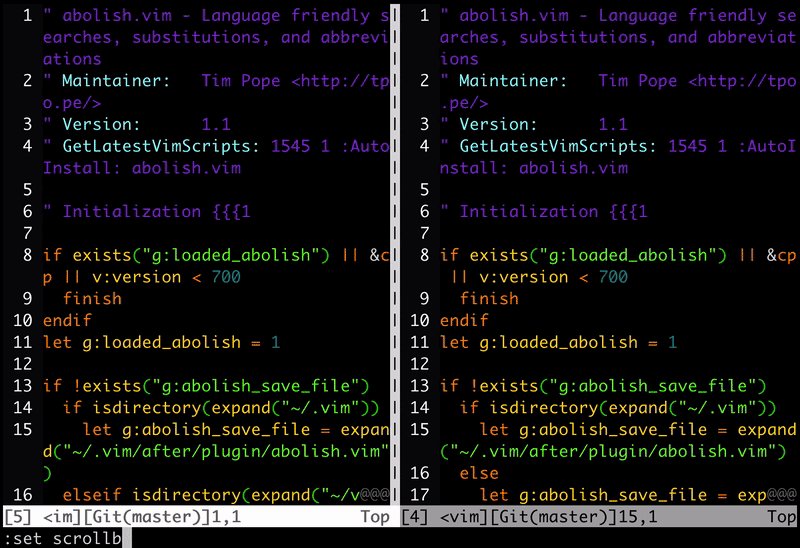 Vimtricks On Twitter Scroll Two Splits Simultaneously In Vim With Set Scrollbind Or Toggle