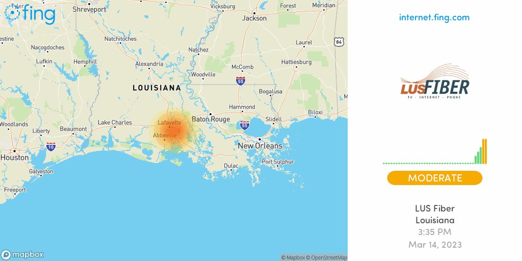Fing Internet Alert on Twitter: "⚡ Moderate Internet #outage detected: #LUSFiber in #Louisiana ...