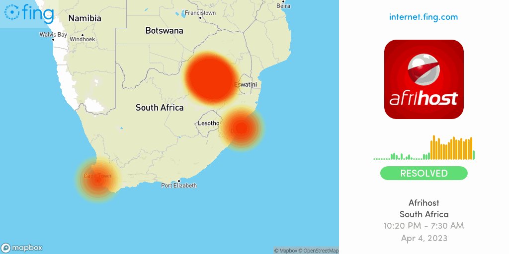 Fing Internet Alert on Twitter: "🆙 Moderate Internet #outage ended: #Afrihost in #SouthAfrica ...