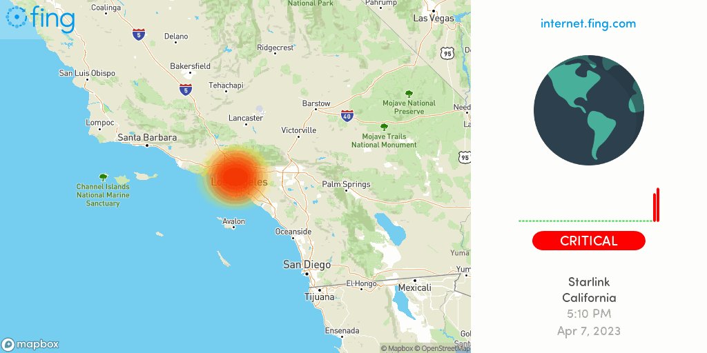 Fing Internet Alert on Twitter: "⚡ Critical Internet #outage detected: #Starlink in #California ...