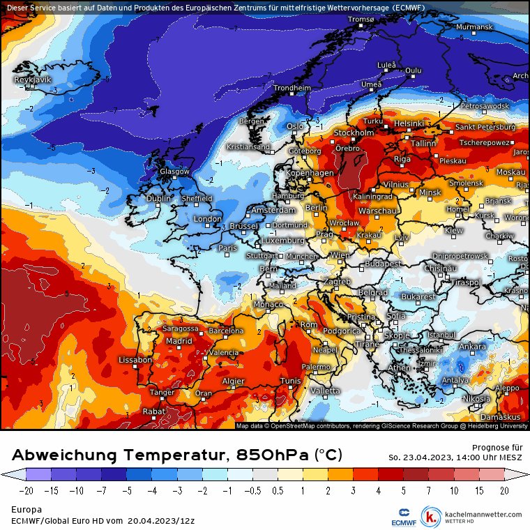 Kachelmannwetter on Twitter: "Die Abweichung vom Klimamittel für die Temperatur in 1500 Meter ...