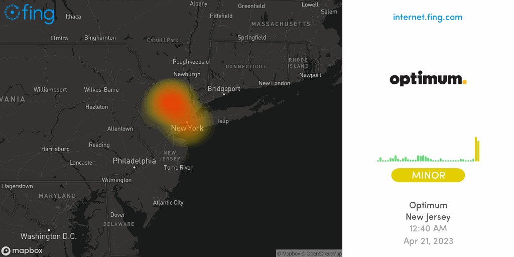 Fing Internet Alert on Twitter: "⚡ Minor Internet #outage detected: #Optimum in #NewJersey since ...