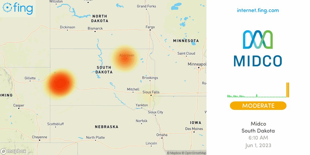 Fing Internet Alert on Twitter: "⚡ Moderate Internet #outage detected: #Midco in #SouthDakota ...