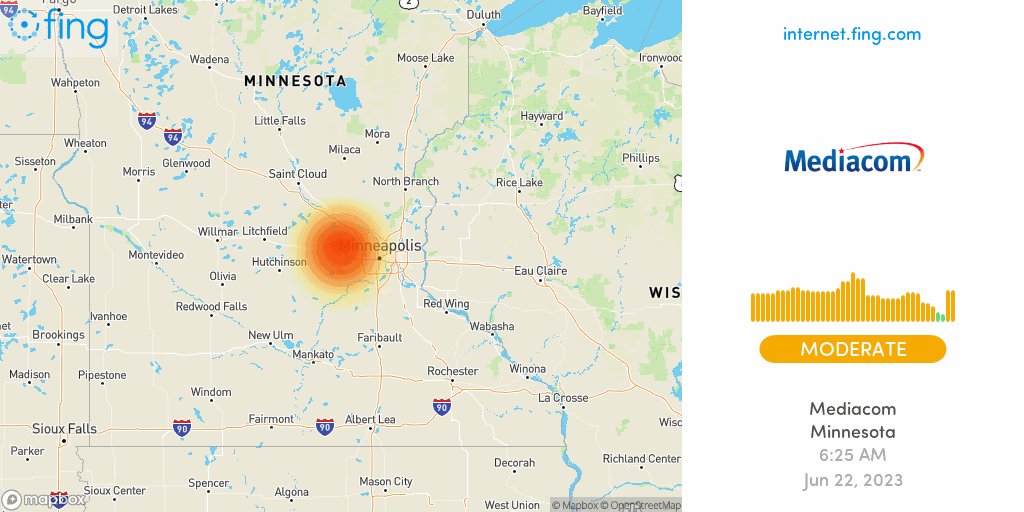 Fing Internet Alert on Twitter: "⚡ Moderate Internet #outage detected: #Mediacom in #Minnesota ...