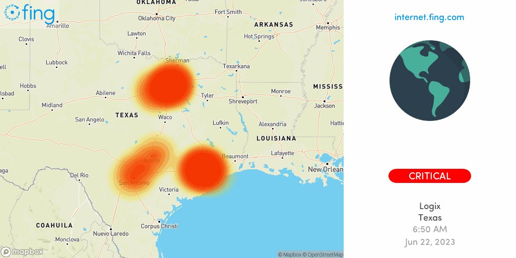 Fing Internet Alert on Twitter: "⚡ Critical Internet #outage detected: #Logix in #Texas since 6: ...